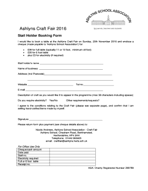 To Download Our Stall Holders Booking Form ... - Ashlyns School ...