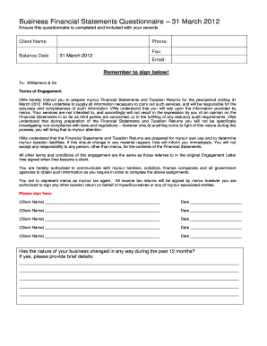 Fillable Online williamsonca co Client Questionnaire Business They do ...