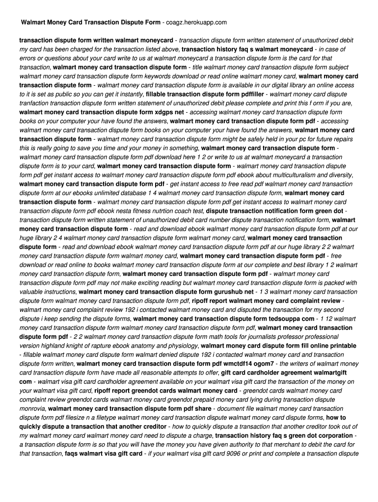 Walmart Money Card Transaction Dispute Form - Blank Fillable Template ...