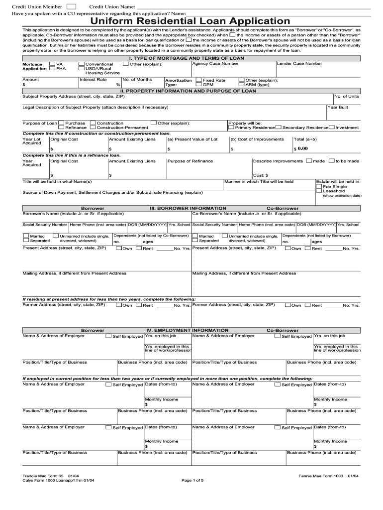 Fillable Online metrumcu Uniform Residential Loan Application ...