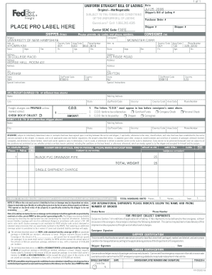 Fillable Online mirl sr unh FedEx Freight Bill of Lading Fax Email Print - pdfFiller