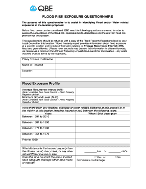 Fillable Online FLOOD RISK EXPOSURE QUESTIONNAIRE Flood Exposure ...
