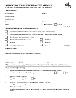 Fillable Online APPLICATION FOR RESTRICTED ACCESS VEHICLES Fax Email ...