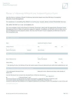 Fillable Online Power of Attorney Affidavit and Indemnification Form ...