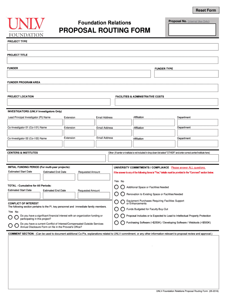 Fillable Online netcommunity unlv Foundation Relations Proposal Routing ...