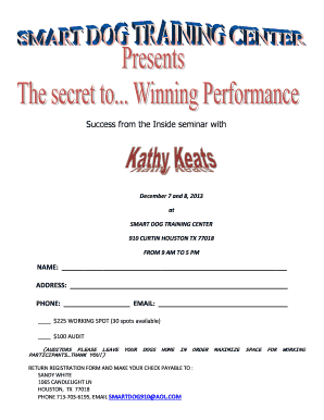 Fillable Online Success from the Inside seminar with - Smart Dog ...