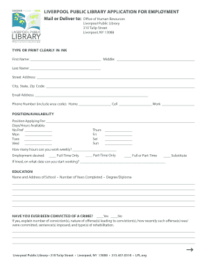 Fillable Online lpl Liverpool Public Library Employment Application ...