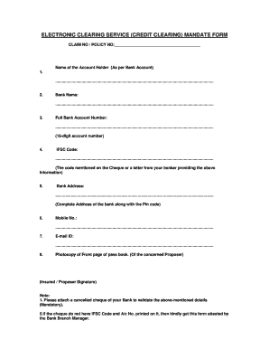 Fillable Online ELECTRONIC CLEARING SERVICE (CREDIT CLEARING) MANDATE ...