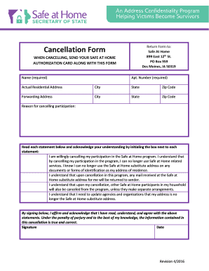 Fillable Online Cancellation Form - Iowa Safe At Home Fax Email Print ...