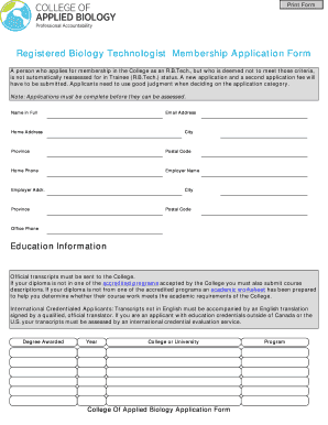 Fillable Online cab-bc Registered Biology Technologist Membership ...