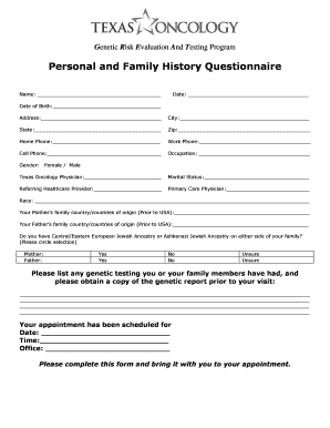 Fillable Online Personal and Family History Questionnaire - Texas ...