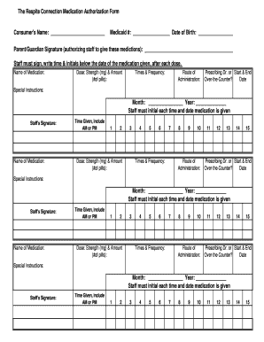 Fillable Online The Respite Connection Medication Authorization Form ...