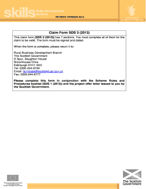 Fillable Online Claim Form SDS 3 (2013) - The Scottish Government Fax ...