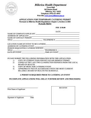 Fillable Online Food Service Temporary Catering Permit Application ...