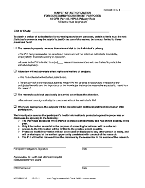 Fillable Online iuhealth PARTIAL WAIVER OF AUTHORIZATION - IU Health ...