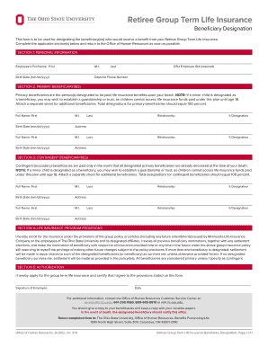 Fillable Online hr osu Retiree Group Term Life Insurance Beneficiary ...