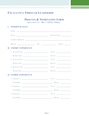 Fillable Online NOMINATION PACKET - Emory Learning and Organizational ...