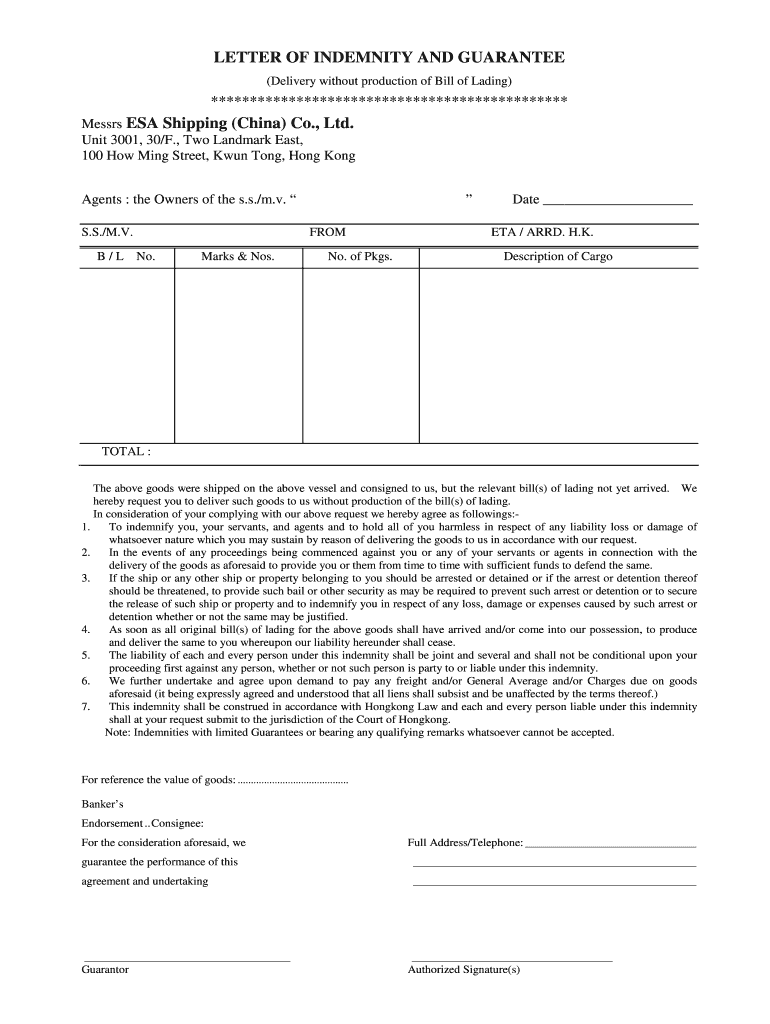Letter of indemnity shipping sample: Fill out & sign online | DocHub