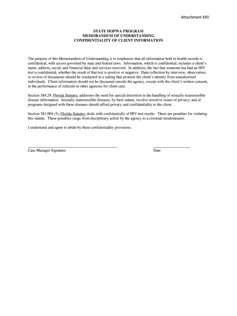 Fillable Online STATE HOPWA PROGRAM MEMORANDUM OF UNDERSTANDING ... Fax Email Print - pdfFiller