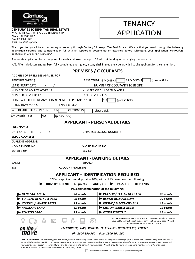 Fillable Online TENANCY - century21.com.au Fax Email Print - pdfFiller