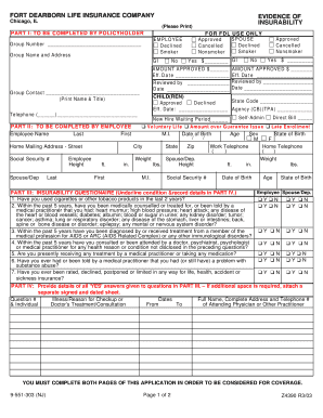 Fillable Online fort dearborn life insurance company evidence of ...