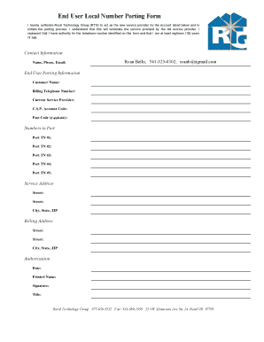 Fillable Online End User Local Number Porting Form Fax Email Print - pdfFiller