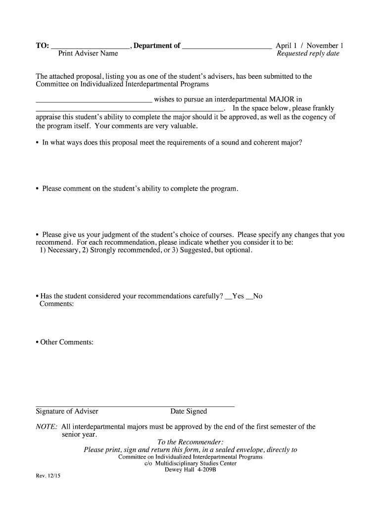 Fillable Online rochester Department of April 1 / November 1 Print Adviser Name Requested ...