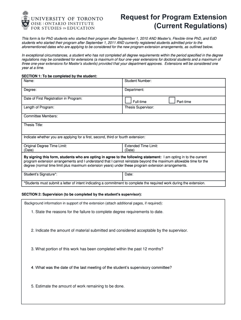 Fillable Online oise utoronto Requesting a Program Extension Fax Email Print - pdfFiller
