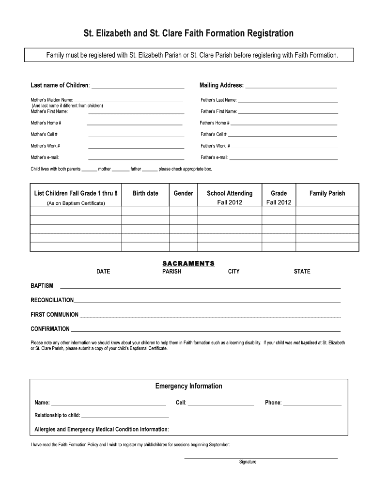 Fillable Online st-clareparish St. Elizabeth and St. Clare Faith ...