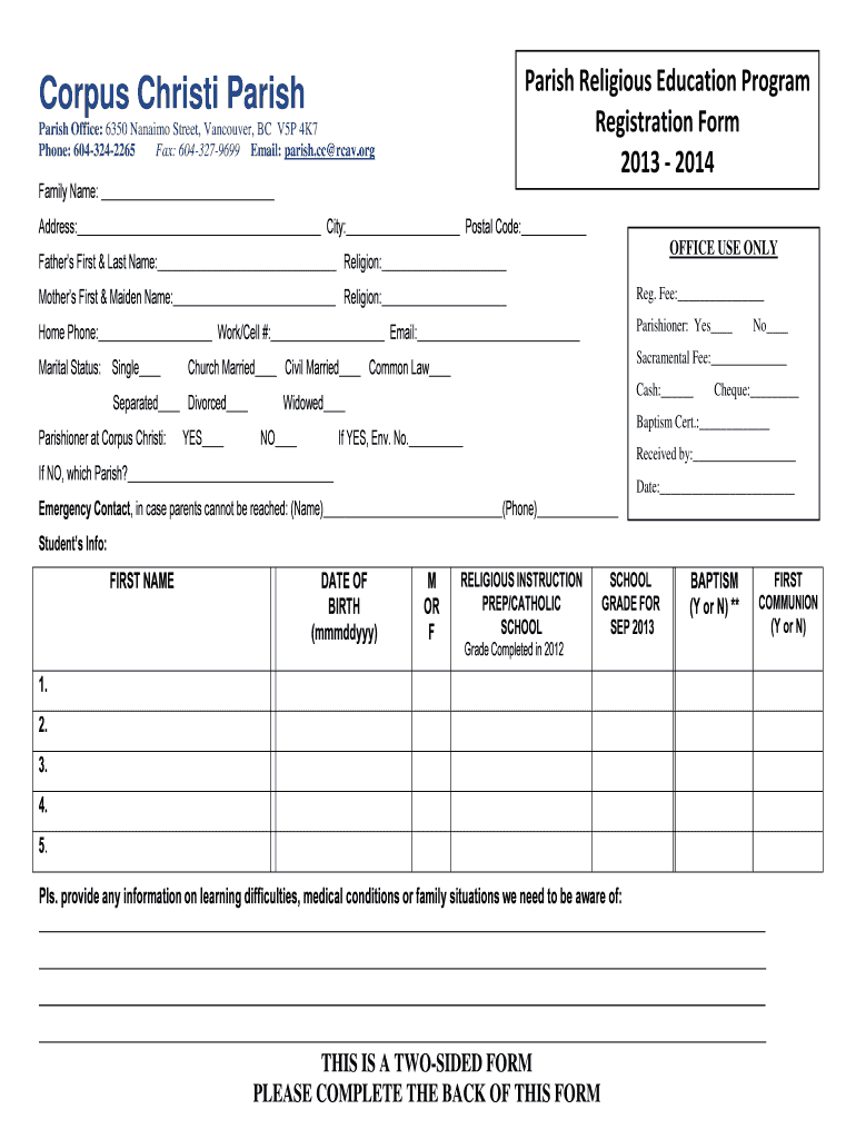 Fillable Online corpuschristi-parish Precious Blood Parish - Corpus Christi Parish Fax Email ...