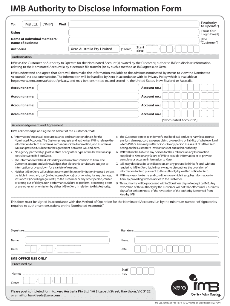 Fillable Online IMB Authority to Disclose Information Form Fax Email ...