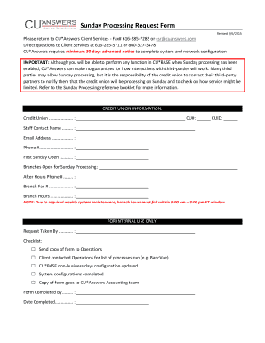 Fillable Online Sunday Processing Request Form - CU*Answers Fax Email ...