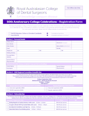 Fillable Online racds 50th Anniversary College Celebrations ...