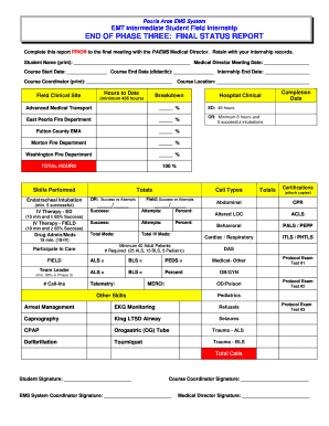 Fillable Online EMT-Intermediate Internship Final Status Report ...