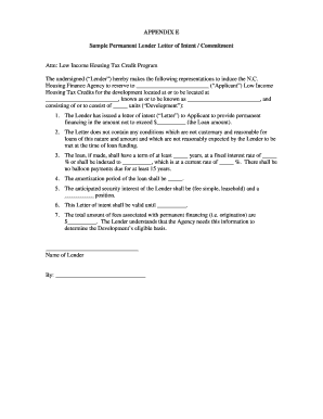 Fillable Online Sample Permanent Lender Letter of Intent / Commitment ...