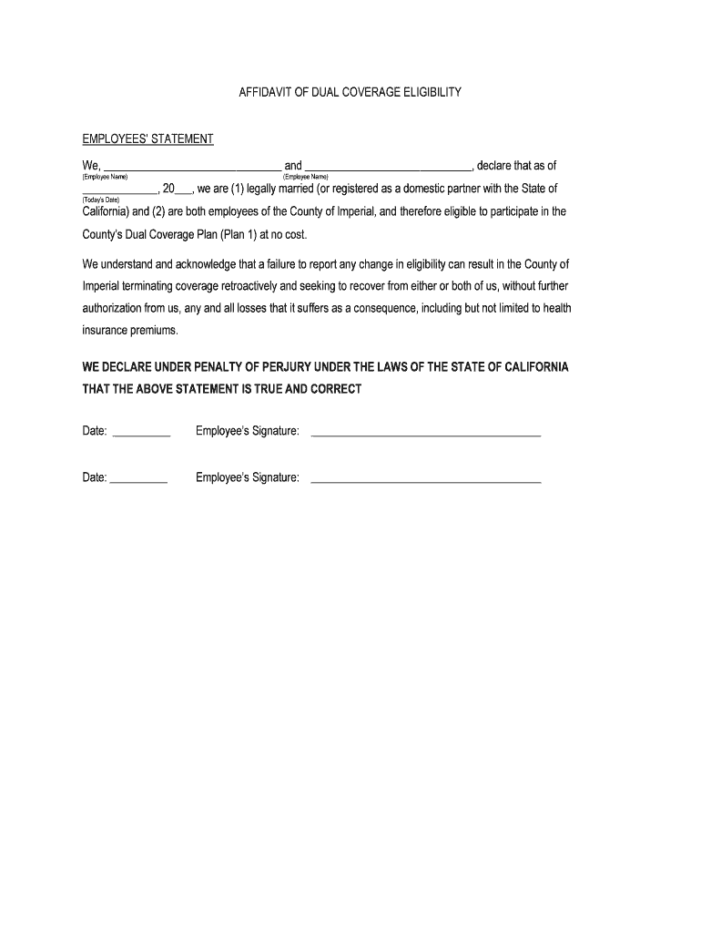 Fillable Online co imperial ca Affidavit of Dual eligibility - Imperial ...