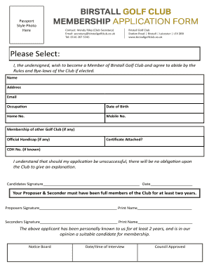 Fillable Online BIRSTALL GOLF CLUB Passport MEMBERSHIP APPLICATION FORM ...
