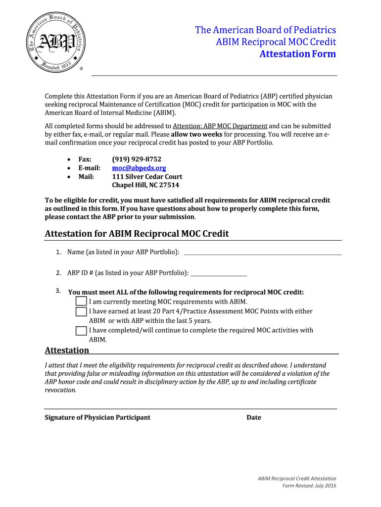 Fillable Online abp The American Board of Pediatrics ABIM Reciprocal ...