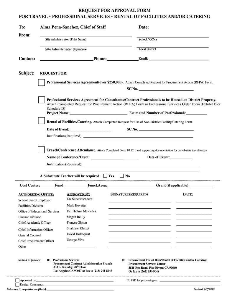 Fillable Online REQUEST FOR APPROVAL FORM FOR TRAVEL PROFESSIONAL ...