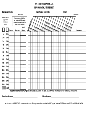 Fillable Online IHC Support Services, LLC SEMI-MONTHLY TIMESHEET Fax Email Print - pdfFiller