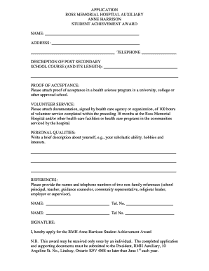 Fillable Online rmh download the Ann Harrison Application Form - Ross ...