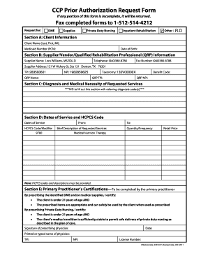 Fillable Online CCP Prior Authorization Request Form - Full Circle ...