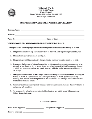 Fillable Online Village of Worth BUSINESS SIDEWALK SALE PERMIT APPLICATION Fax Email Print ...