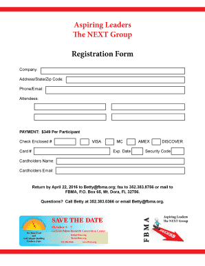 Fillable Online fbma Aspiring Leaders The NEXT Group Registration Form - FBMA Fax Email Print ...