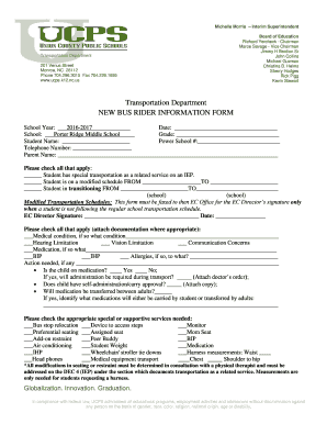 Fillable Online Transportation Department NEW BUS RIDER INFORMATION ...