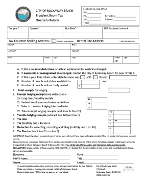 Fillable Online Transient Room Tax Form - Rockaway Beach, Oregon Fax ...