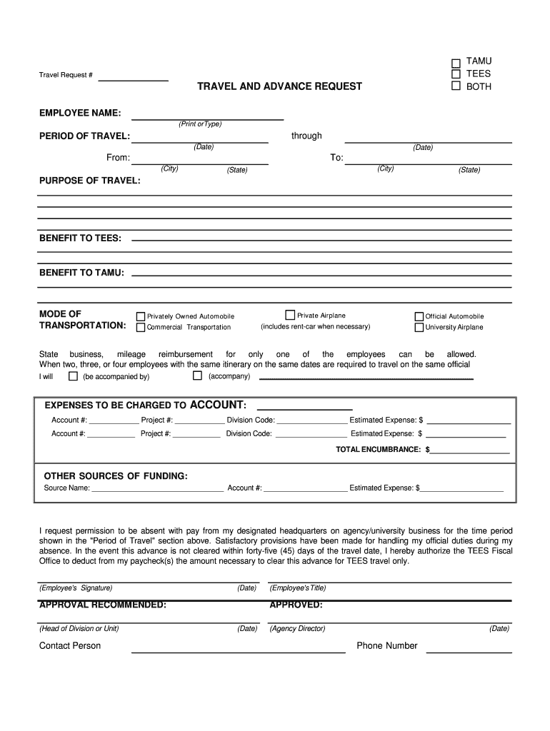 Fillable Online Travel and Advance Request Form Fax Email Print - pdfFiller
