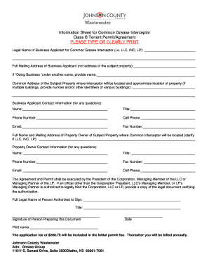 Fillable Online jocogov Information Sheet for Common Grease Interceptor ...