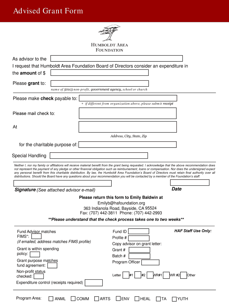 Fillable Online hafoundation Electronic Donor Advised Form - Humboldt Area Foundation Fax Email ...