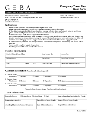 Fillable Online Emergency Travel Plan Claim Form - Geba Fax Email Print ...